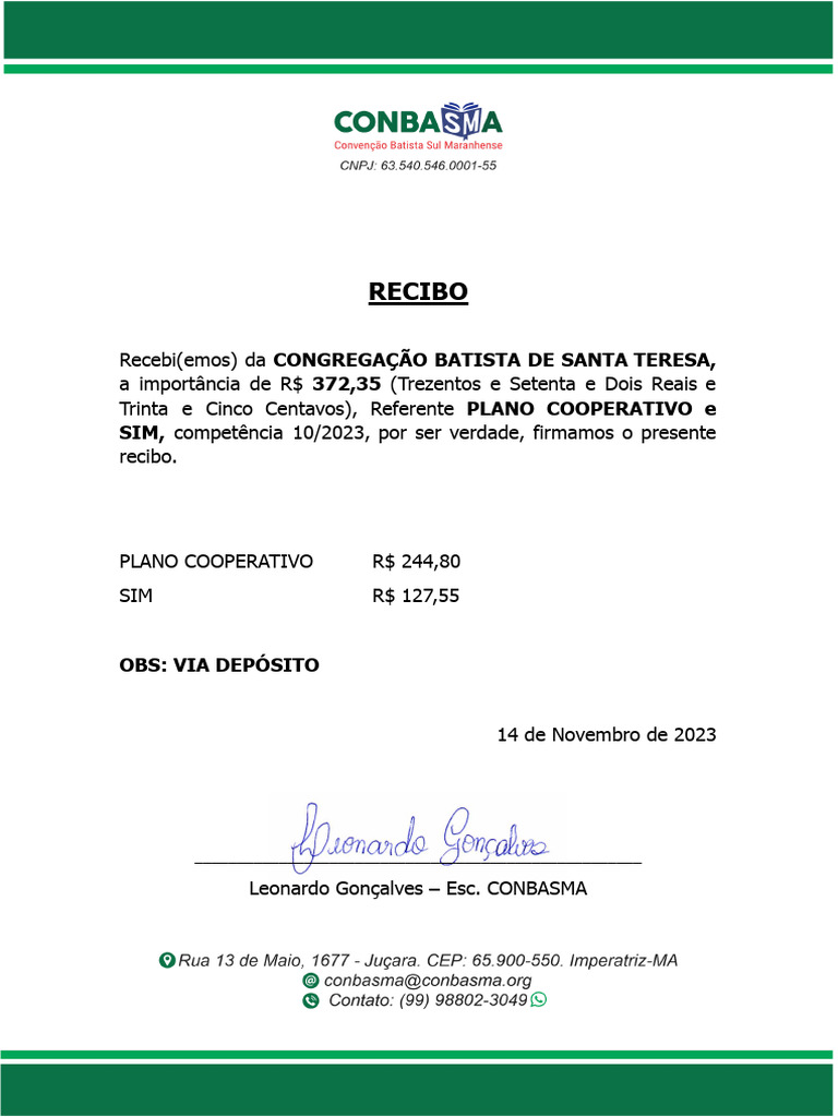 Recibo Santa Teresa | PDF