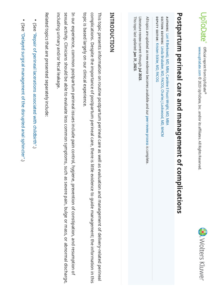 Postpartum Perineal Care and Management of Complications - UpToDate ...