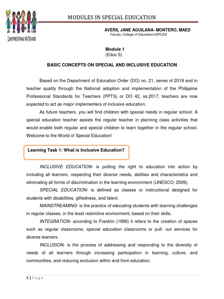 Sped Module 1 | PDF | Inclusion (Education) | Special Education