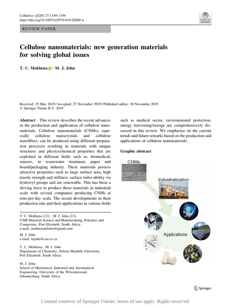 Cellulose Nanomaterials New Generation Materials F | PDF | Cellulose | Lignin