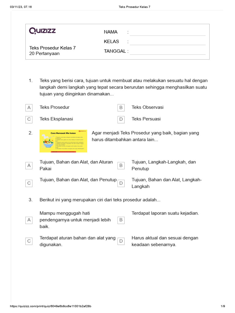 Soal Teks Prosedur Kelas 7 | PDF