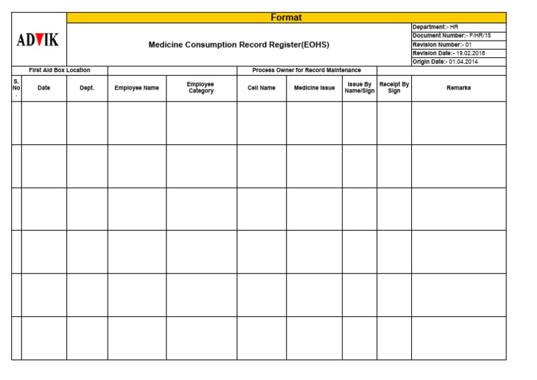 F HR 15 REV.01 Medicine Consumption Record Register | PDF