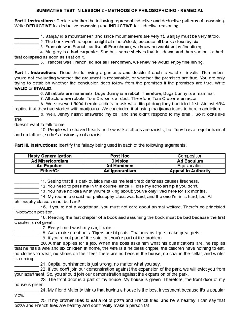Summative Lesson 2-Philo - Remedial | PDF | Deductive Reasoning | Argument
