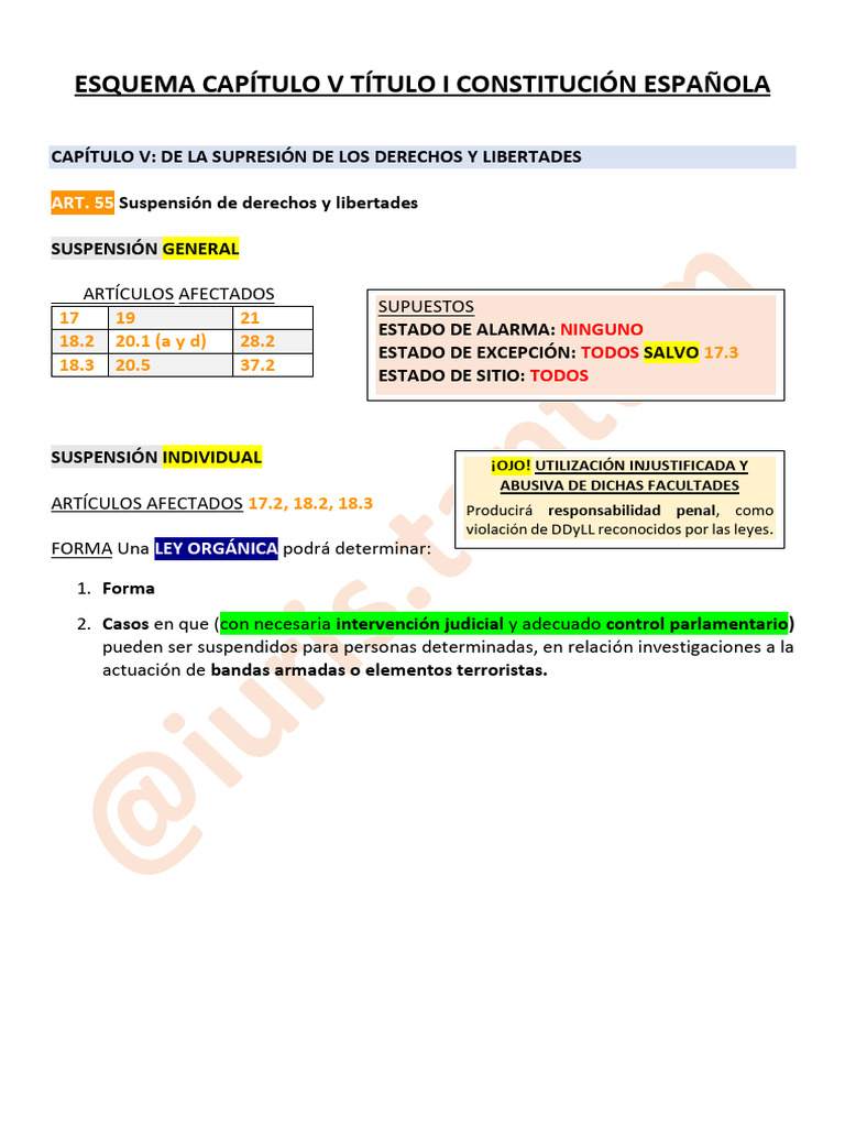 Esquema Capítulo V Título I Constitución Española | PDF