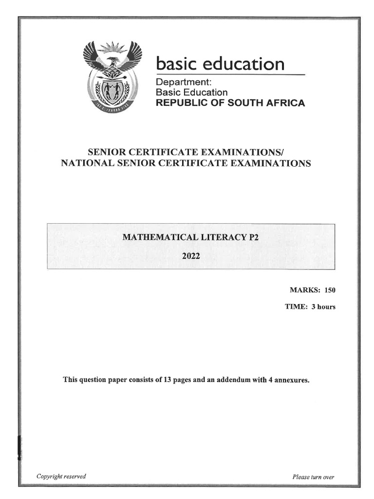 Mathematical Literacy P2 May-June 2022 Eng | PDF