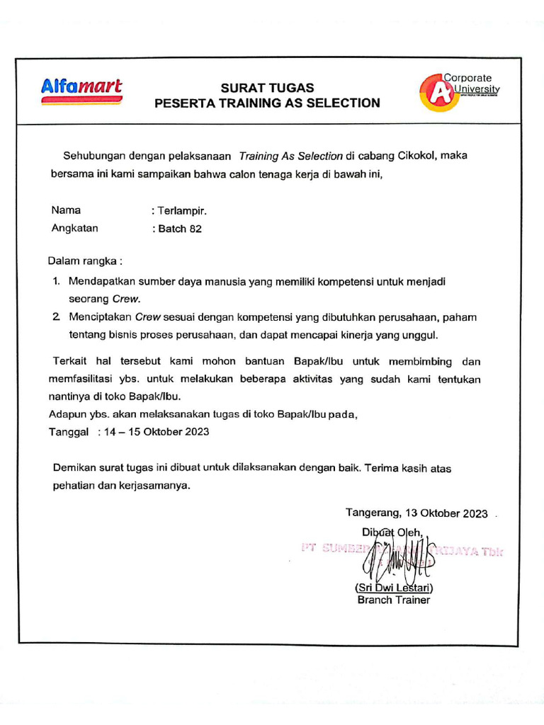 Surat Tugas Ojt Tas Batch 82 | PDF