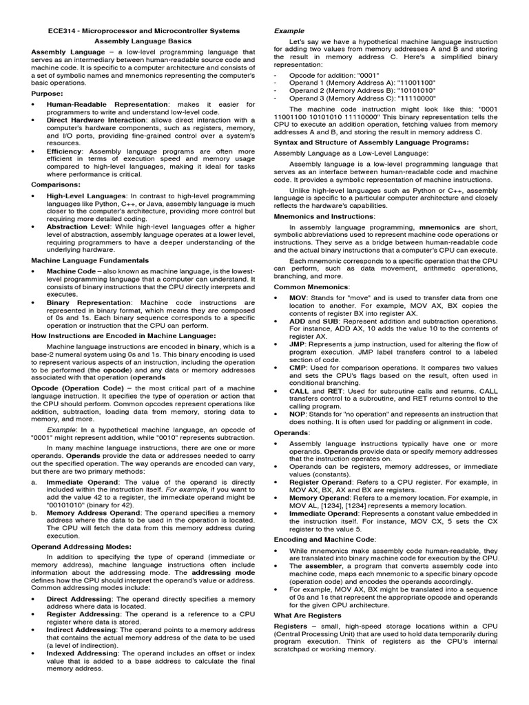 Ece314 Midterm Reviewer | PDF | Assembly Language | Central Processing Unit