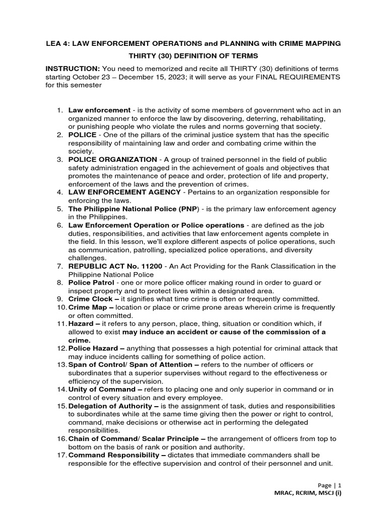 Lea 4 Thirty Definition of Terms To Be Recite | PDF | Police | Arrest