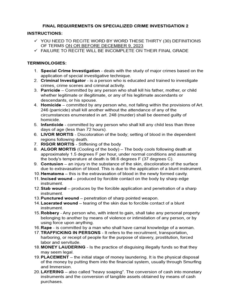 Aces Final Requirements On Specialized Crime Investigation 2 | PDF | Organized Crime | Money ...