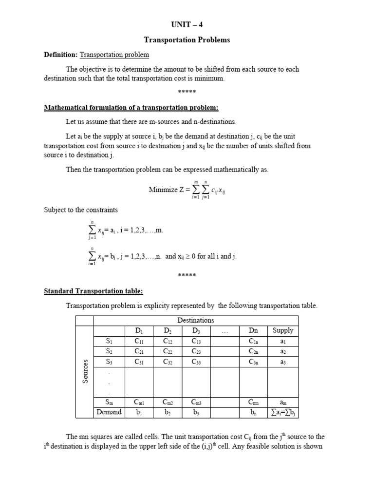 Transportation Problem Unit-4 | PDF | Mathematical Optimization ... Transportation Problem Unit-4 | PDF | Mathematical Optimization ...