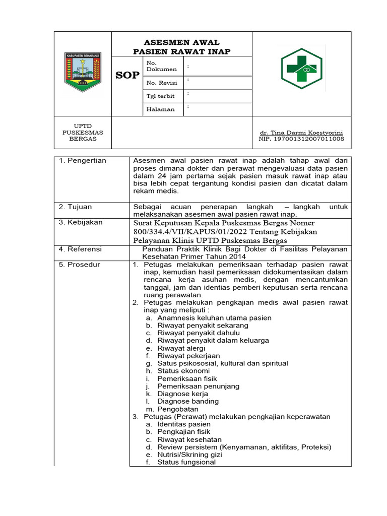 A.a3.3 SOP Keperawatan AWAL RANAP | PDF