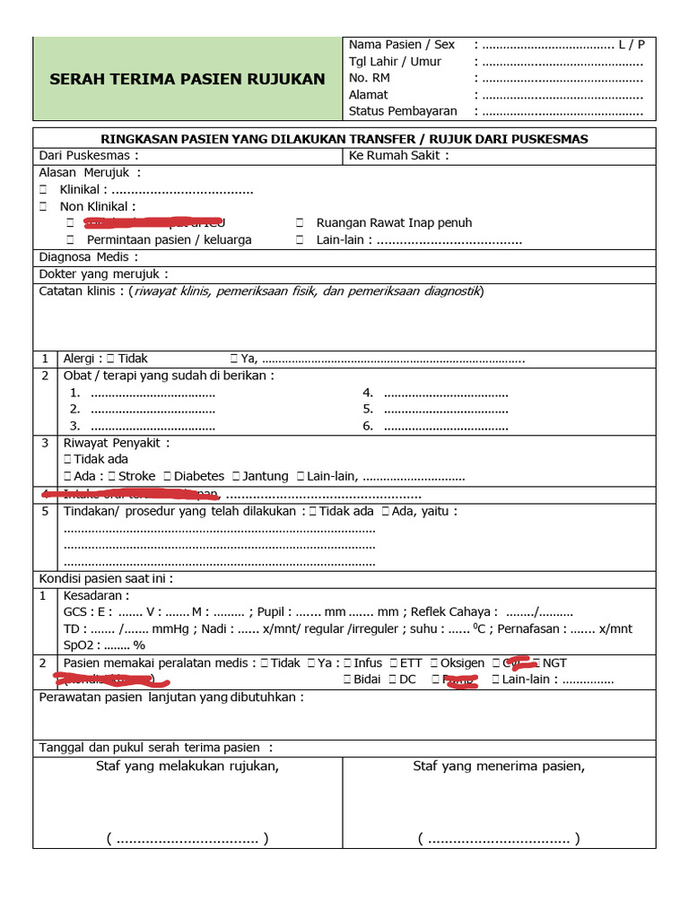 Form Serah Terima Pasien | PDF