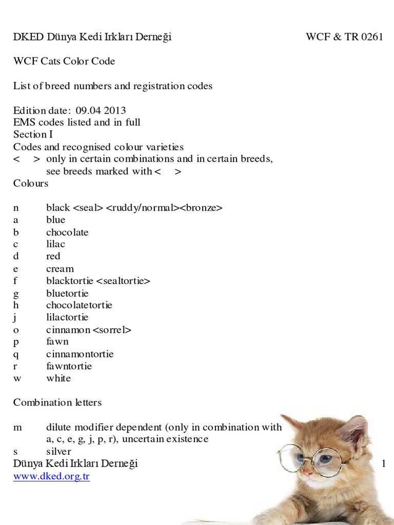 Wcf Color Code Tr0261 A | PDF | Cats | Animal Breeding