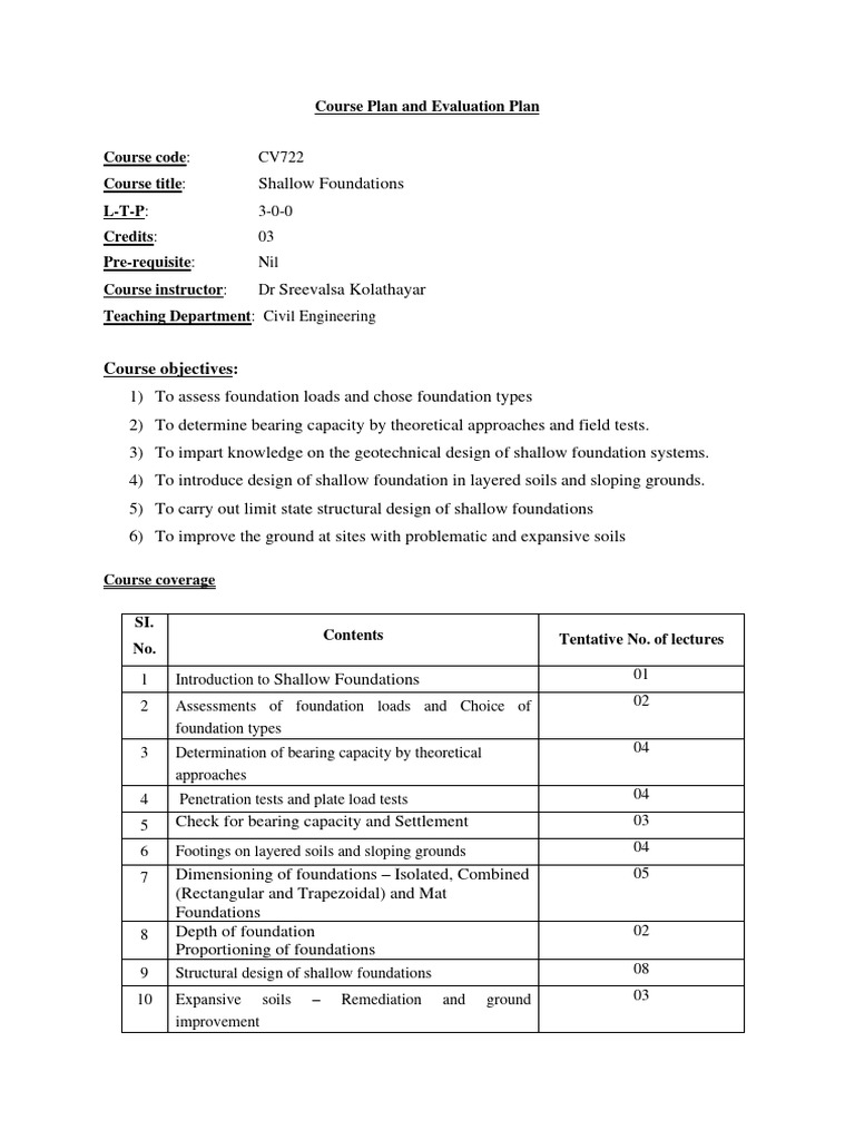 Course - Plan - Shallow Foundation | PDF | Foundation (Engineering) | Geotechnical Engineering