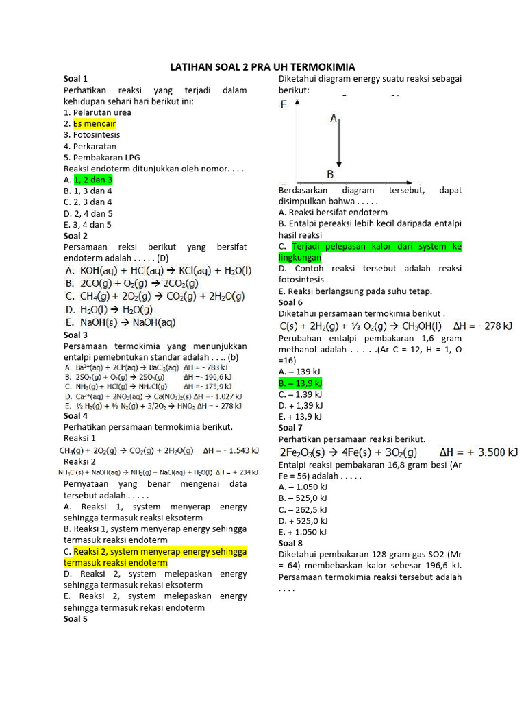 Latihan Soal 2 Pra Uh Termokimia | PDF
