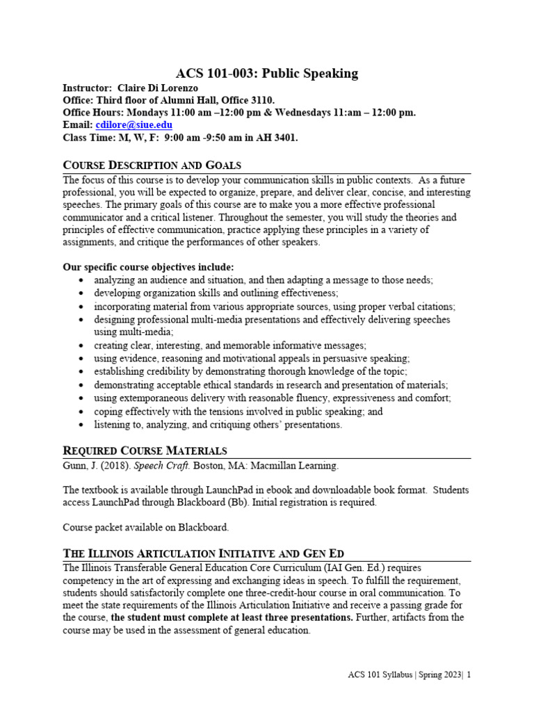 Acs 101 - 003 Syllabus | PDF | Plagiarism | Course Evaluation