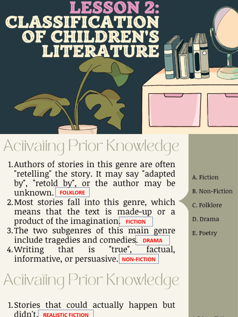 Lesson 2 - Classifications of Children's Literature | PDF