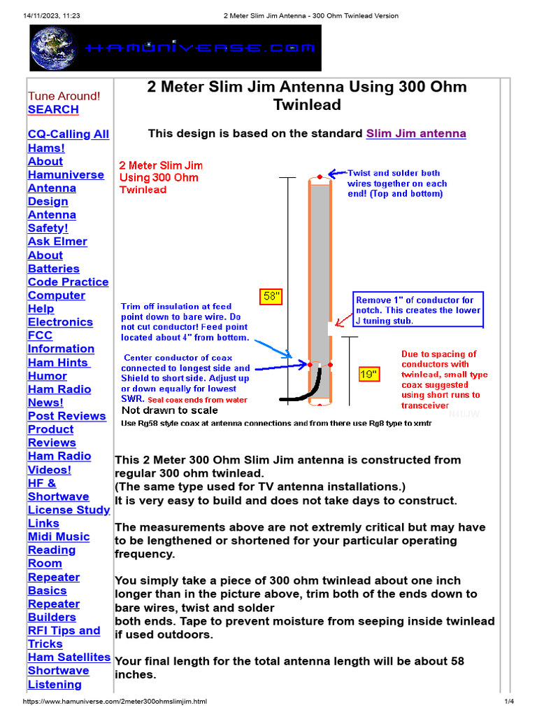 2 Meter Slim Jim Antenna - 300 Ohm Twinlead Version | PDF | Coaxial ...
