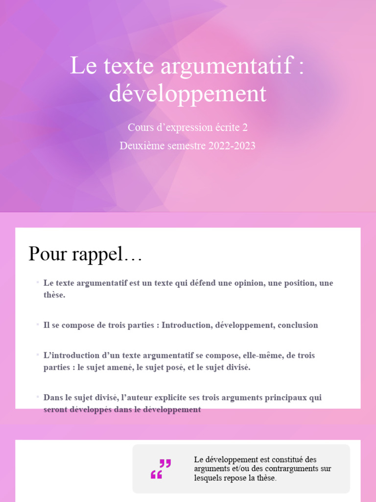 Texte Argumentatif Développement Pdf Phrase
