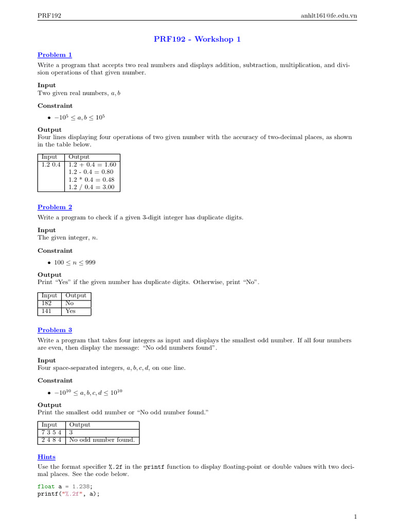 prf192 Workshop1 | PDF