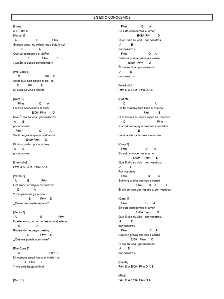 En Esto Conocemos: Letra y Acordes | PDF | Amor