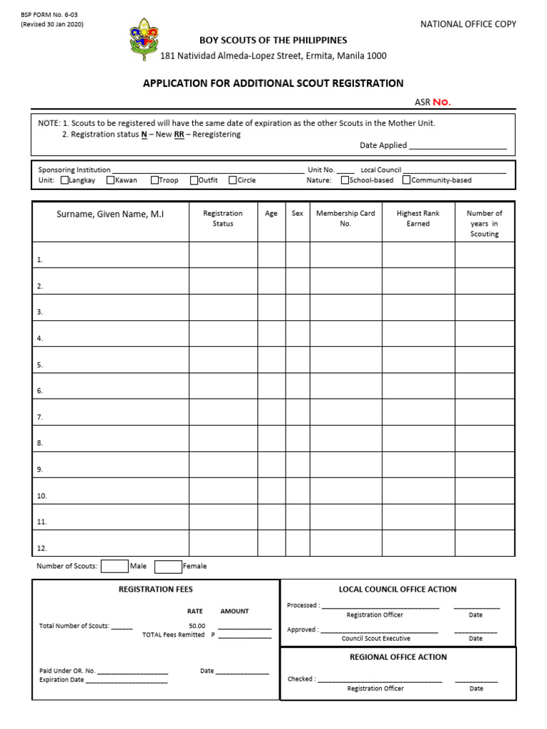 Application For Additional Scout Registration | PDF | Scouting | Youth Movements