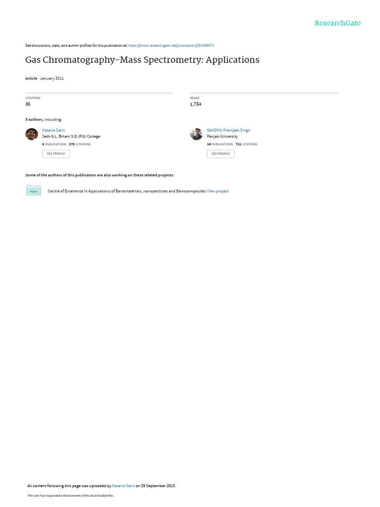 Gas Chromatography-Mass Spectrometry Applications | PDF | Gas Chromatography–Mass Spectrometry ...