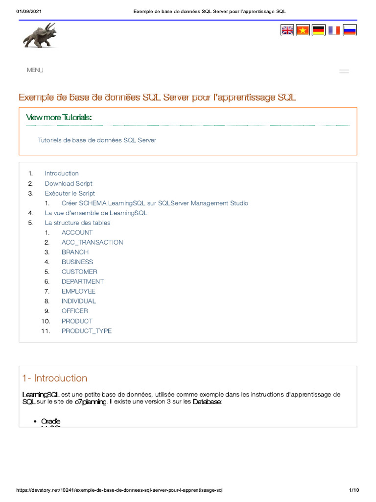 Exemple de base de données SQL Server pour l_apprentissage SQL | PDF