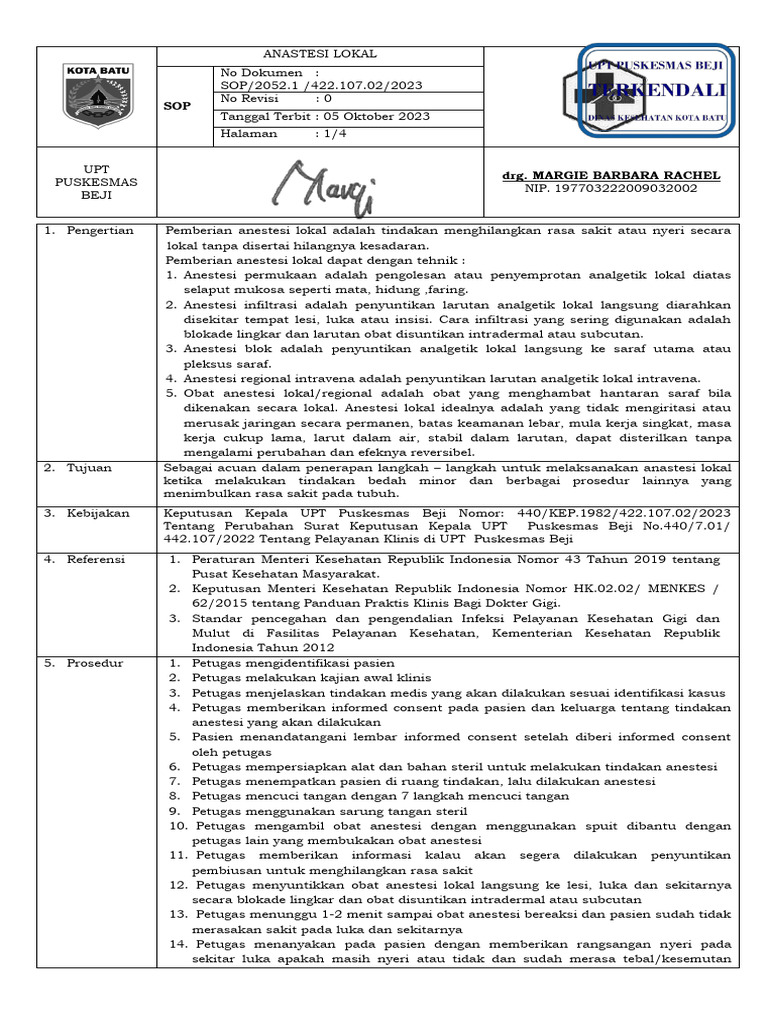 3.4.1 Ep A Sop Anastesi Lokal | PDF