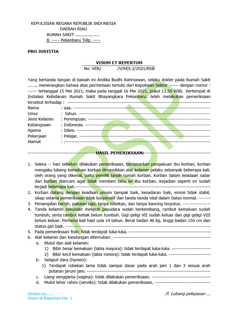 Visum Et Repertum Kasus Kekerasan Anak | PDF | Teknologi & Rekayasa