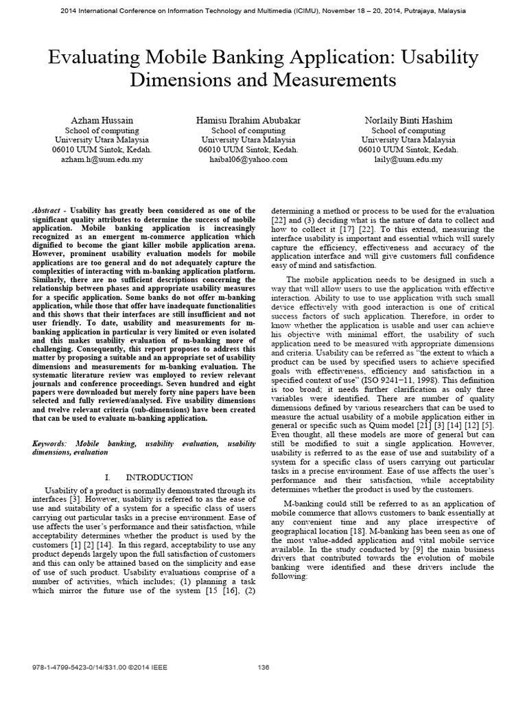 Evaluating Mobile Banking Application Usability Dimensions and Measurements | PDF | Usability ...
