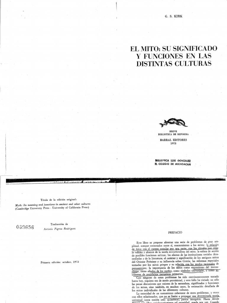 Kirk G S El Mito Su Significado y Funciones en Las Distintas Culturas ...