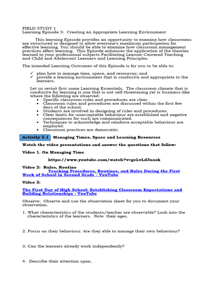 FS 1 Learning Episode 5 | PDF | Learning | Teachers