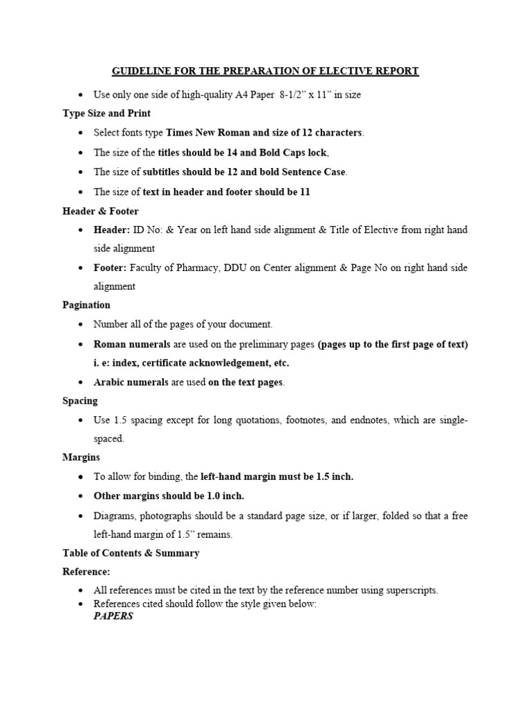 Elective Report Preparation Guidelines | PDF | Note (Typography) | Publishing