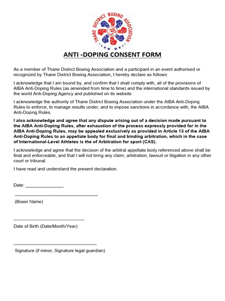 TDBA Anti Doping Form | PDF