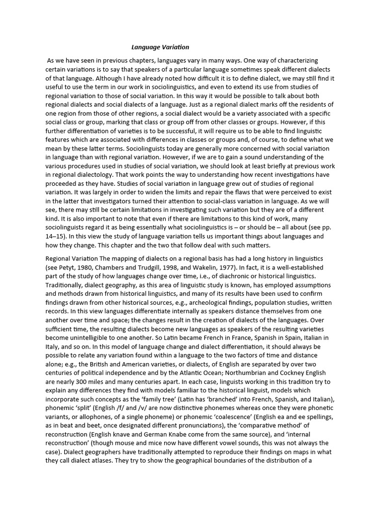 Language Variation | PDF | Dialect | Linguistics
