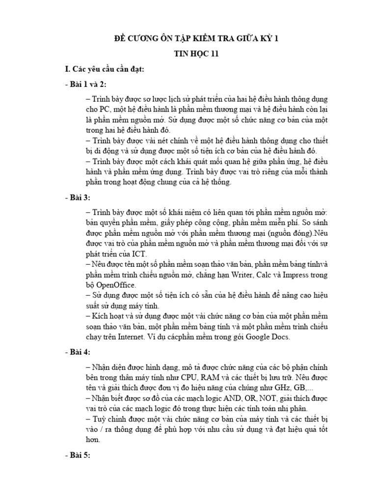 Tin 11 - de Cuong On Tap - GK 1 | PDF