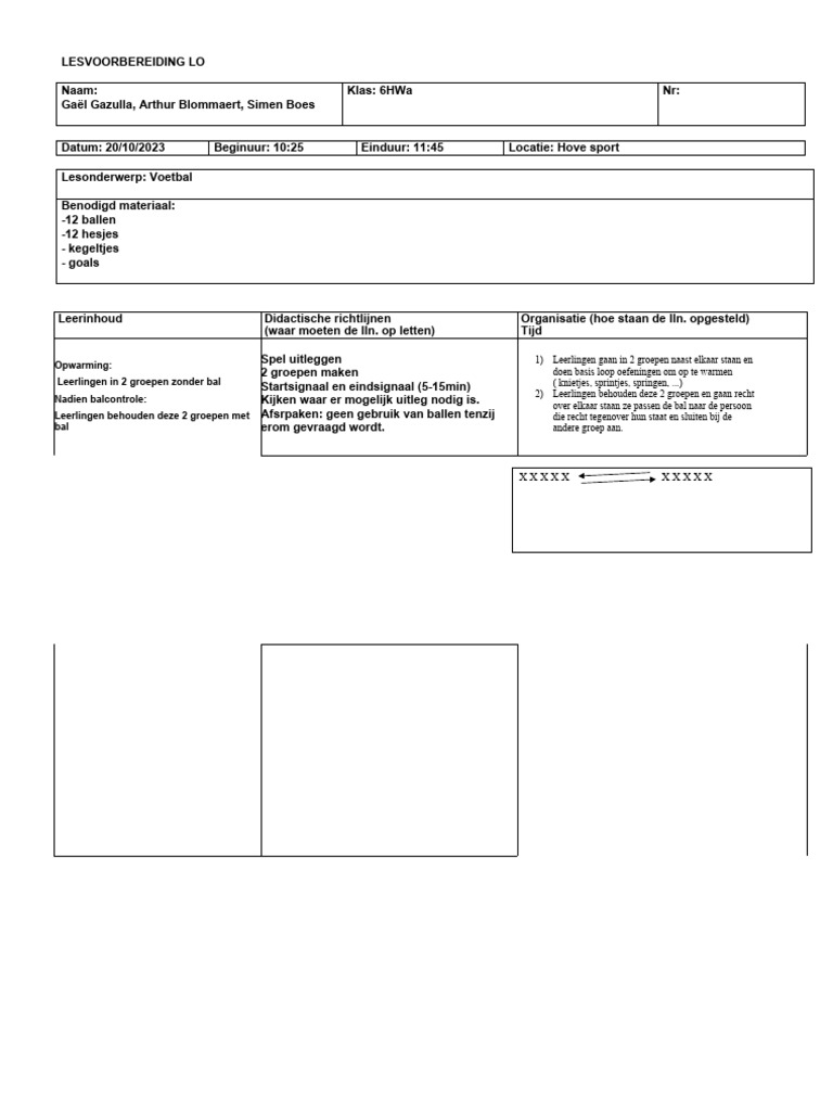 Formulier Lesvoorbereiding | PDF
