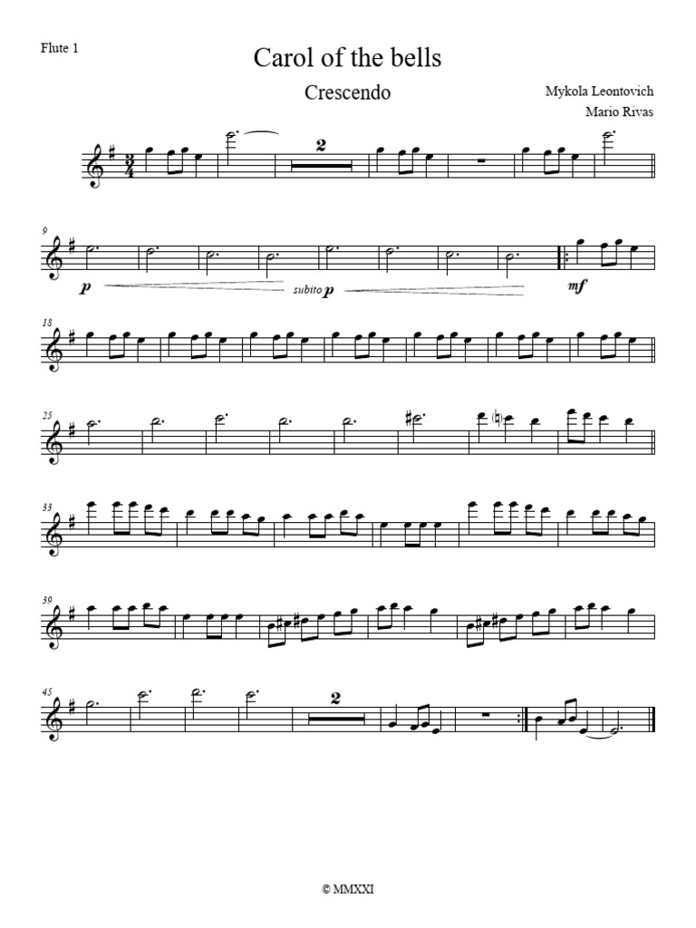 01 Carol of The Bells Crescendo Flauta 1 | PDF