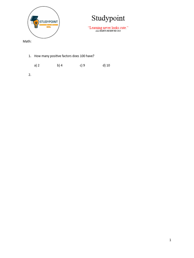 Studypoint: Math | PDF