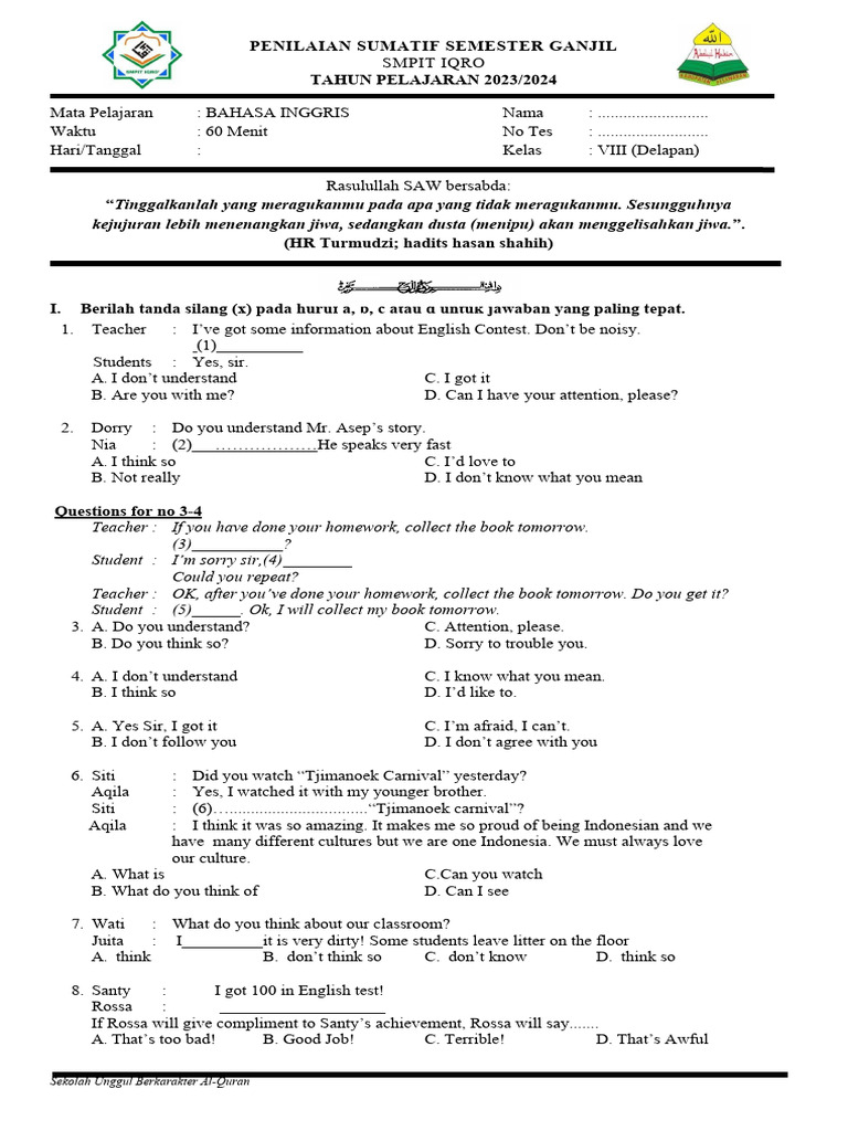 Pas B.ing 8 Smp. | PDF