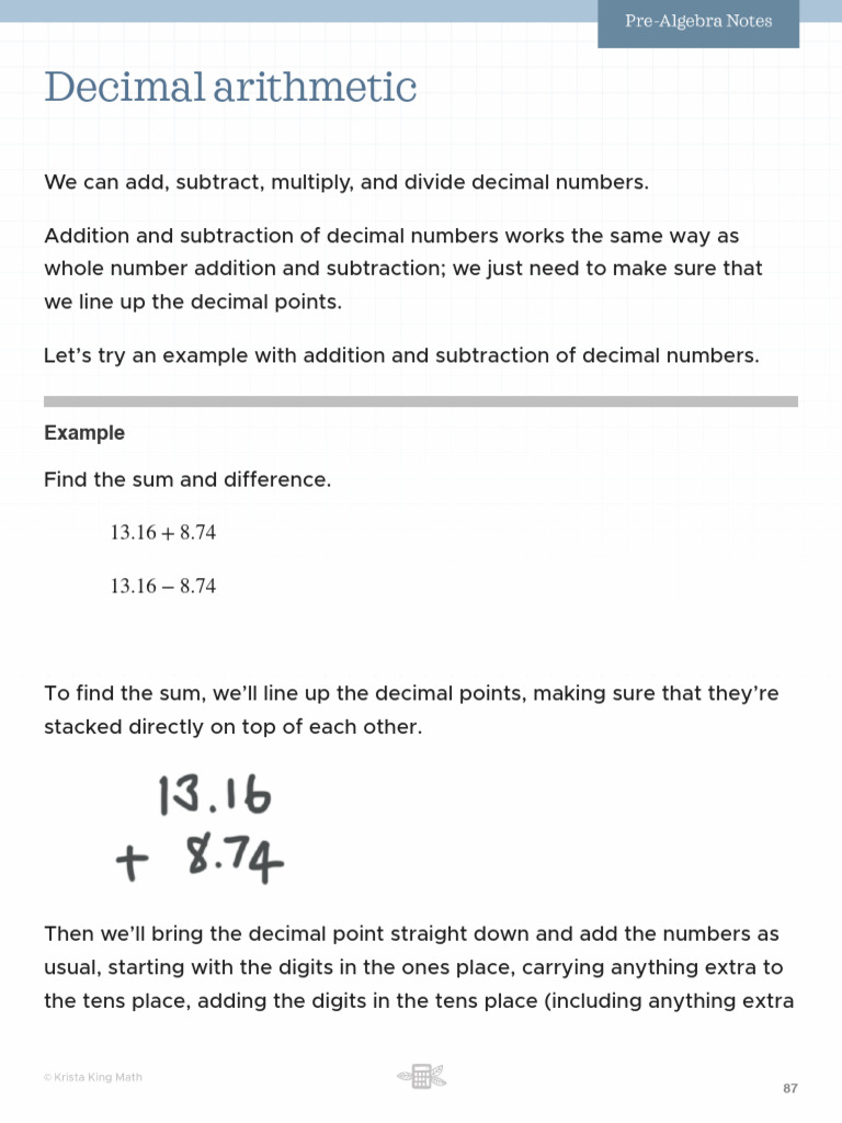 Decimal Arithmetic Pdf Subtraction Lexicology