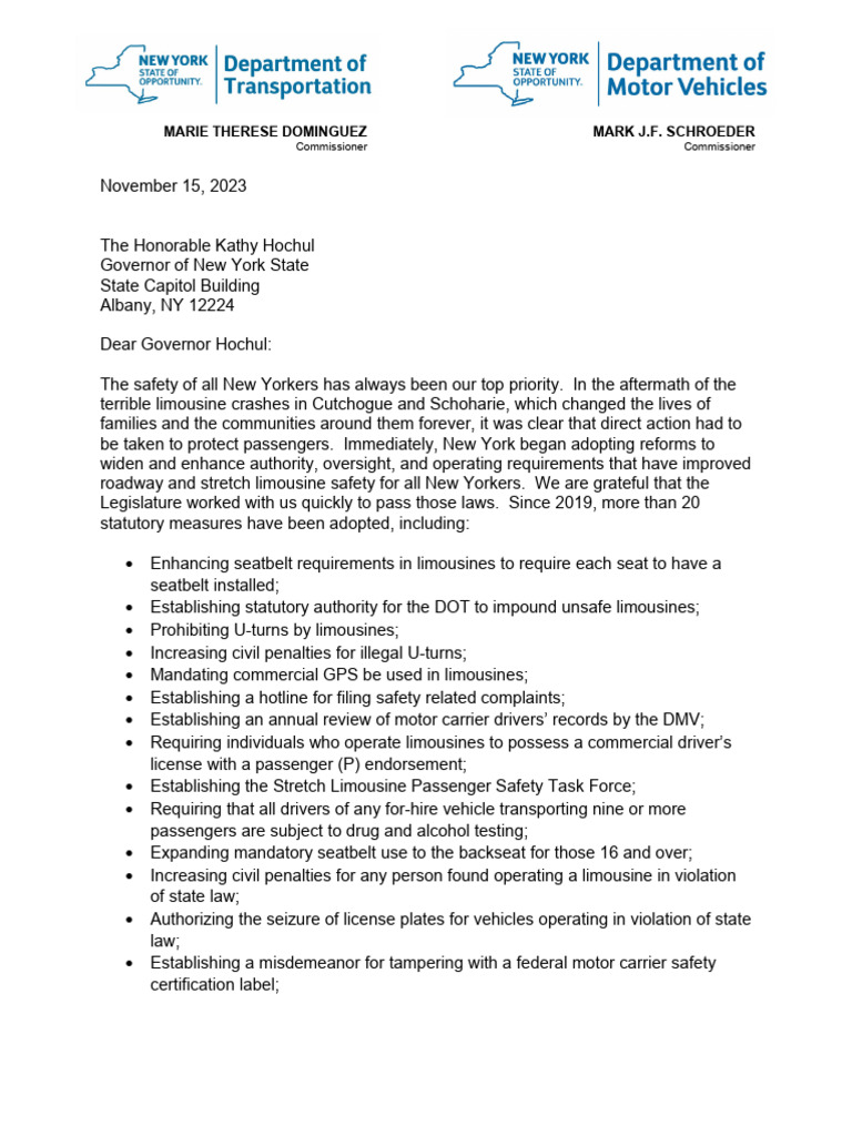 DOT - DMV Limousine Task Force Letter | PDF | Department Of Motor ...