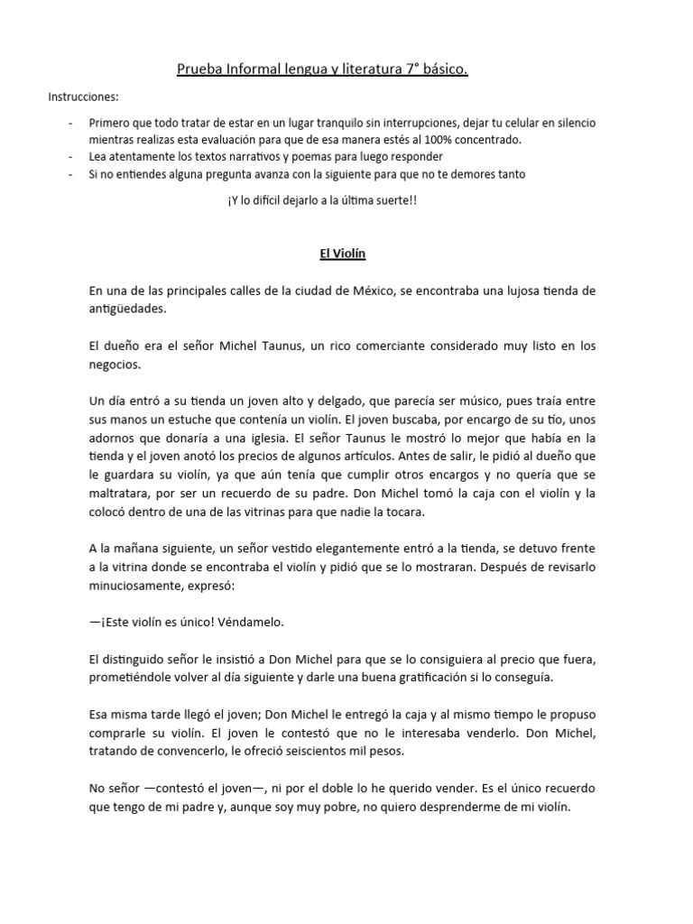 Prueba Informal Lengua y Literatura 1 | PDF