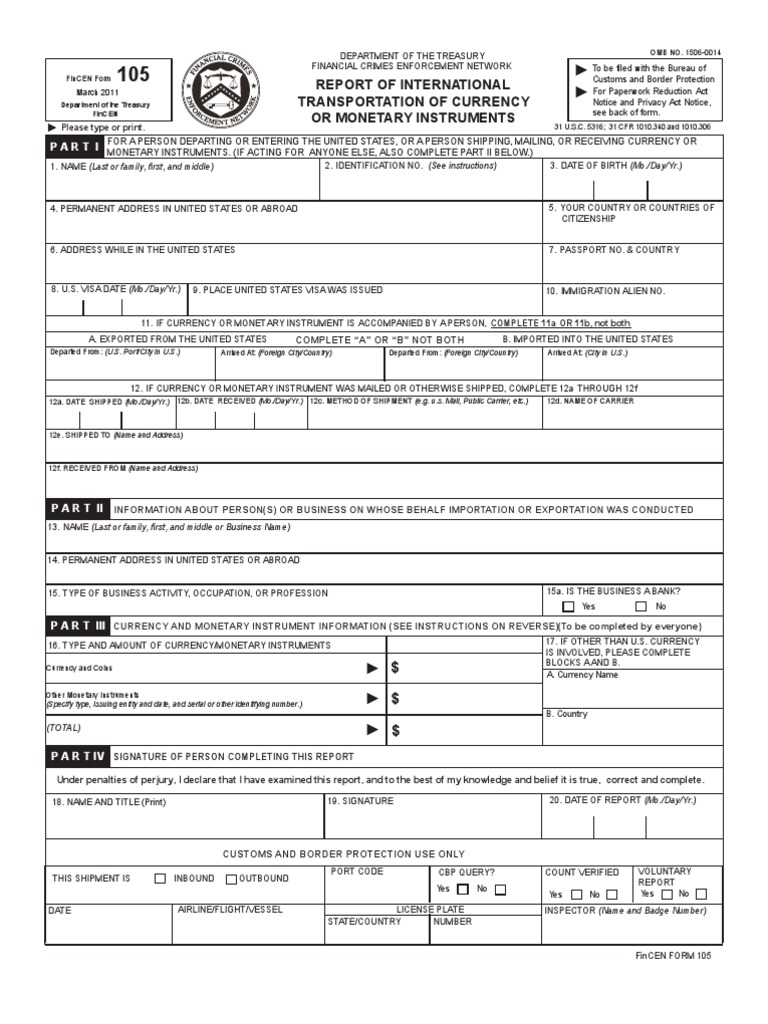 FinCEN Form 105 Instructions | PDF | Cheque | Securities (Finance)
