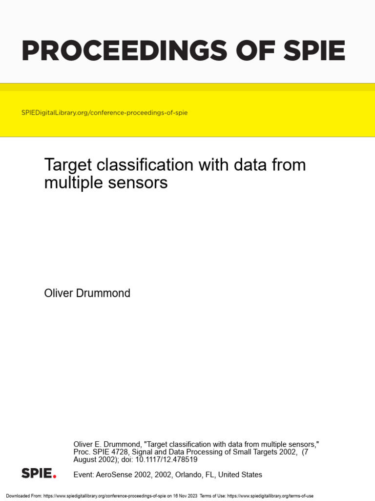 Proceedings of Spie: Target Classification With Data From Multiple Sensors | PDF | Mathematical ...