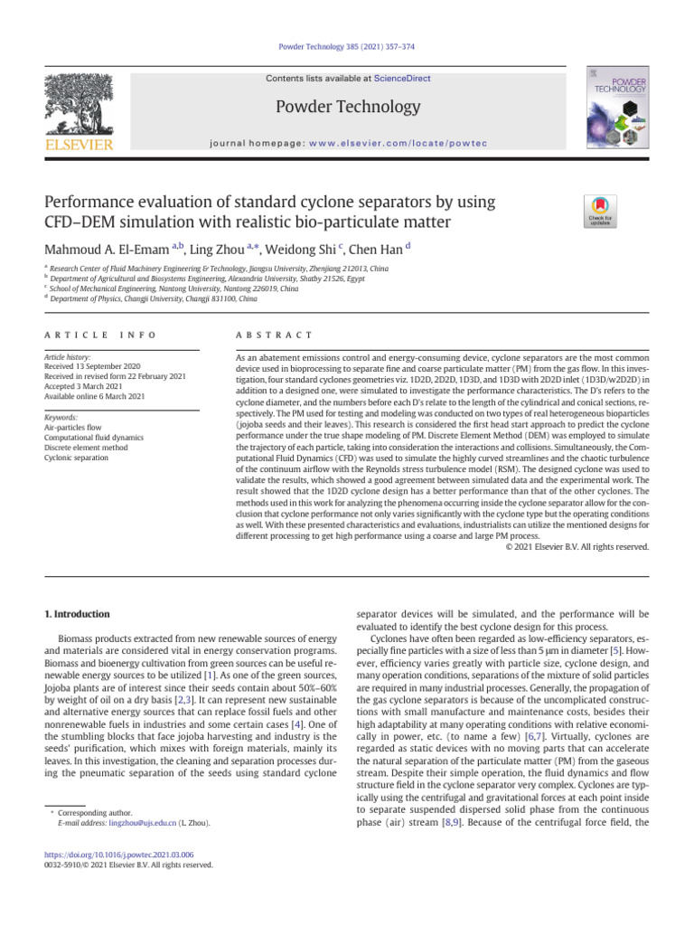 Performance Evaluation of Standard Cyclone Separators | PDF | Computational Fluid Dynamics | Force