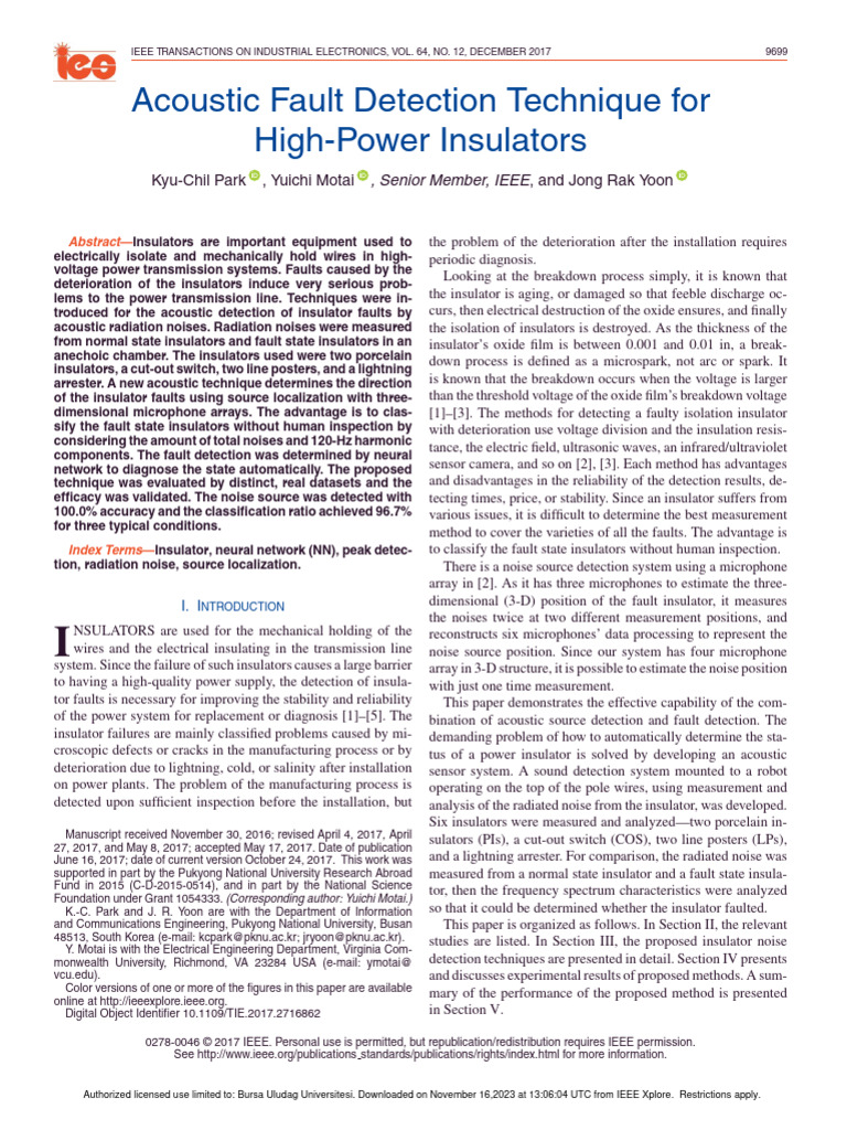Acoustic Fault Detection Technique For High-Power Insulators | PDF | Insulator (Electricity ...