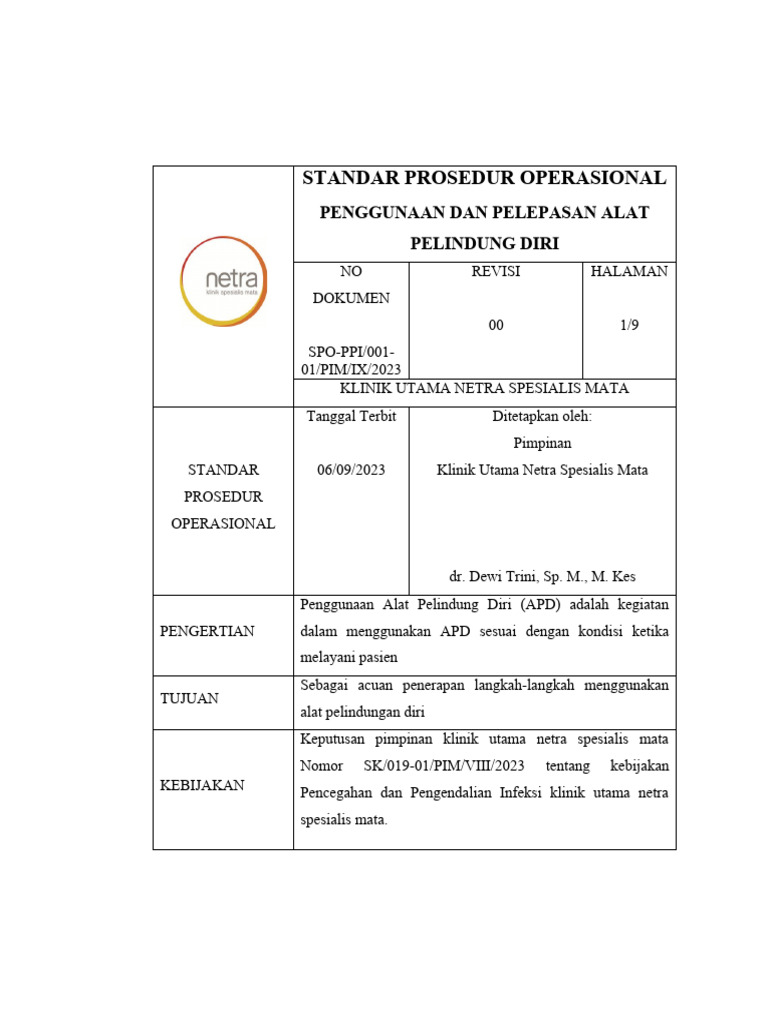 Ppi Spo Penggunaan Dan Pelepasan Apd | PDF