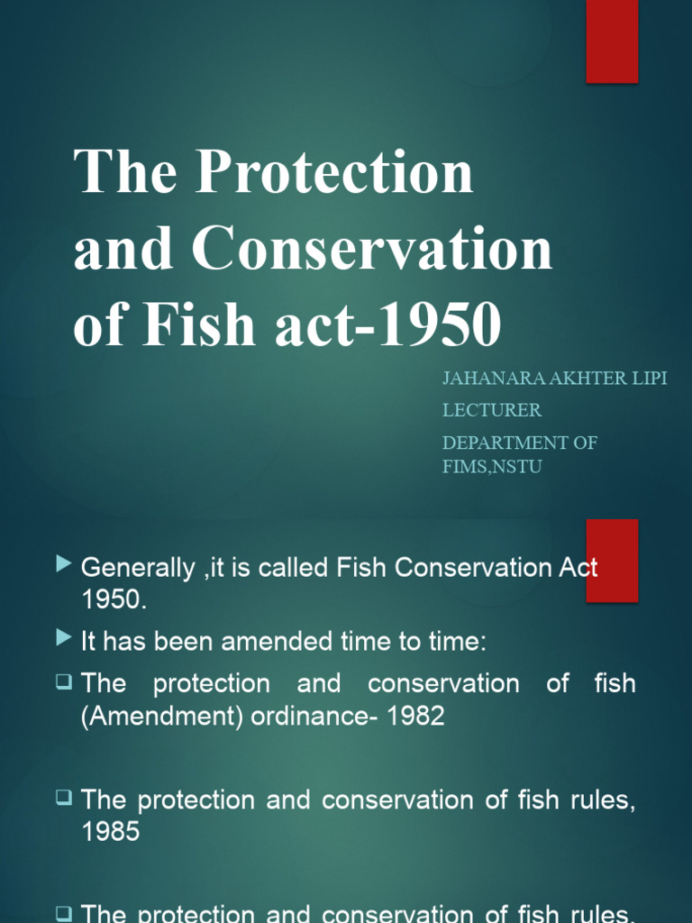 The Protection and Conservation of Fish Act-1950 | PDF | Fish | Fishing ...